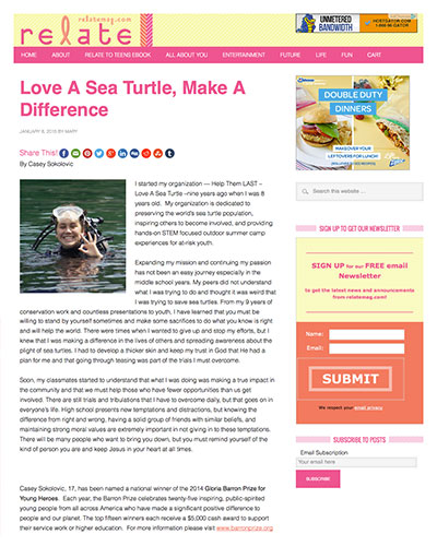 2014 Winner Casey featured in Relate Magazine | Barron Prize